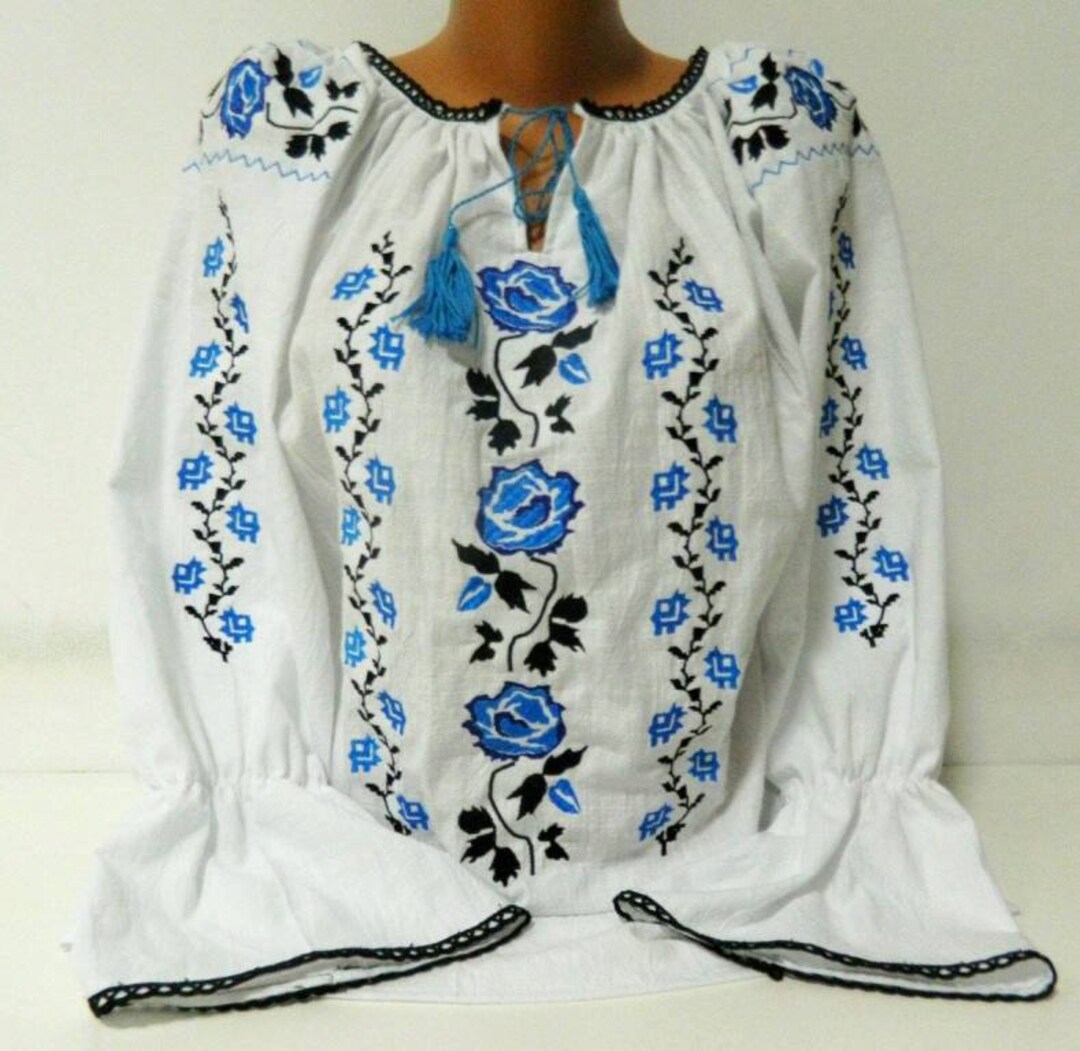 Romanian Peasant Ethnic Top Tunic Embroidered Blouse All Custom Sizes ...