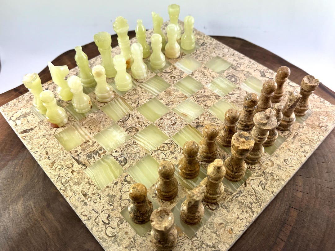 30 Cm Fossil & Onyx Chess Set, Unique Stone Chessboard,handmade Chess ...