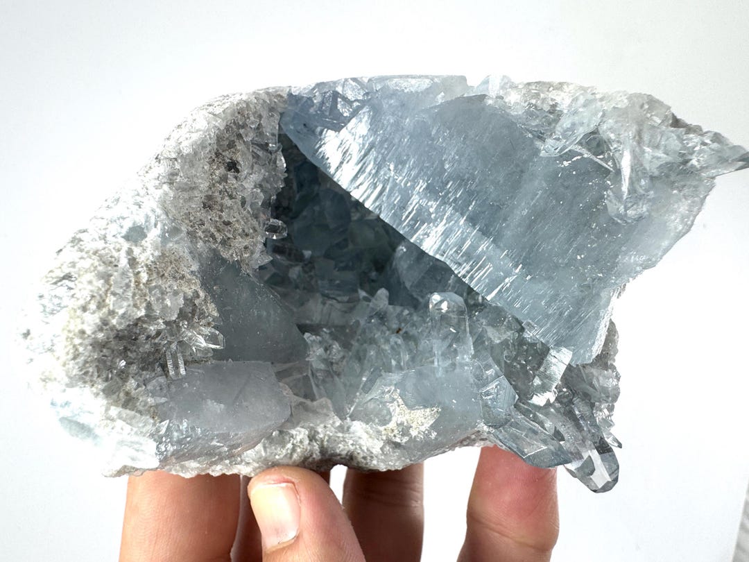 Geode Celestine (celestite) Crystal Cluster – Heavenly Blue Mineral ...
