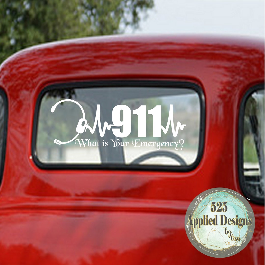 911 What is Your Emergency? Heartbeat With Headset Vinyl Decal-vehicle ...