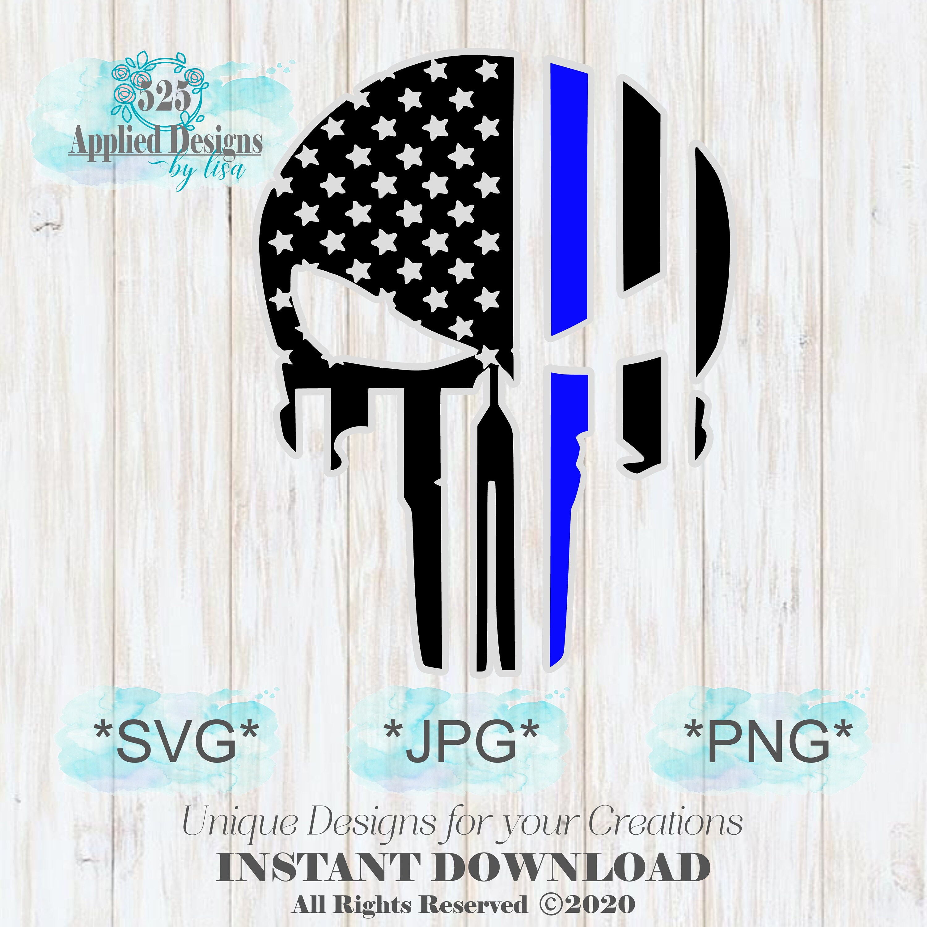 Blue Line Skull Cutting File Silhouette Cricut SVG Jpg - Etsy
