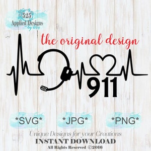 911 Headset With Heartbeat and Heart Cutting File SVG Jpg | Etsy
