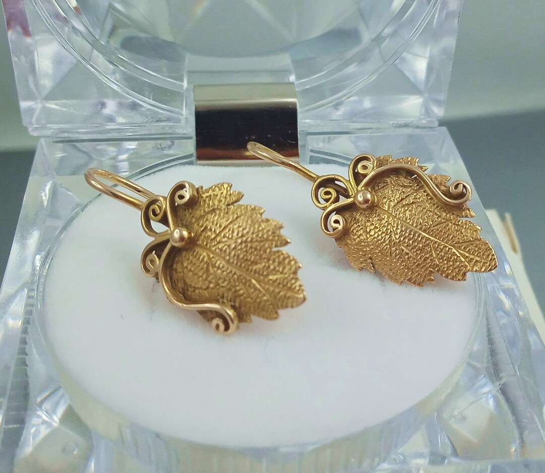 Earrings Vintage 583 Gold, 14k Gold Earrings, Rose Gold Earrings, 14K ...