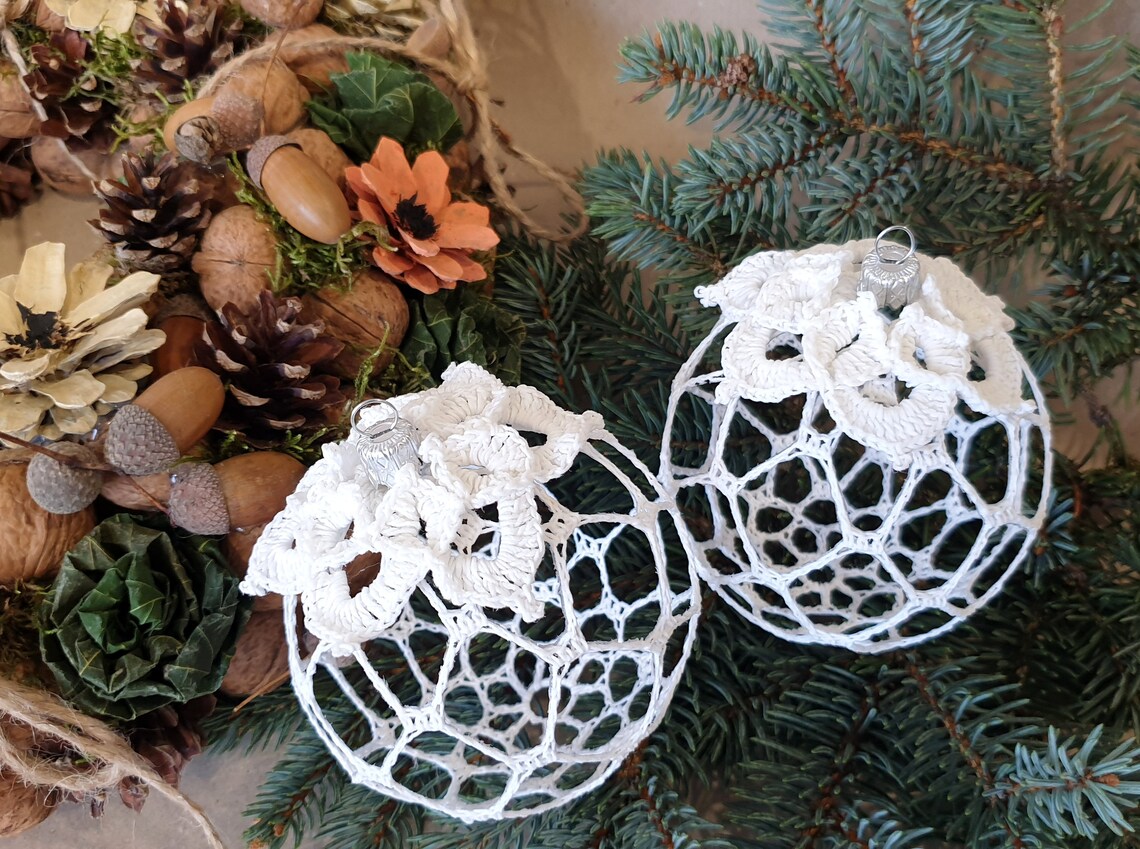Set of 2 Lace Baubles - Polish Handmade Christmas Tree Decoration ...