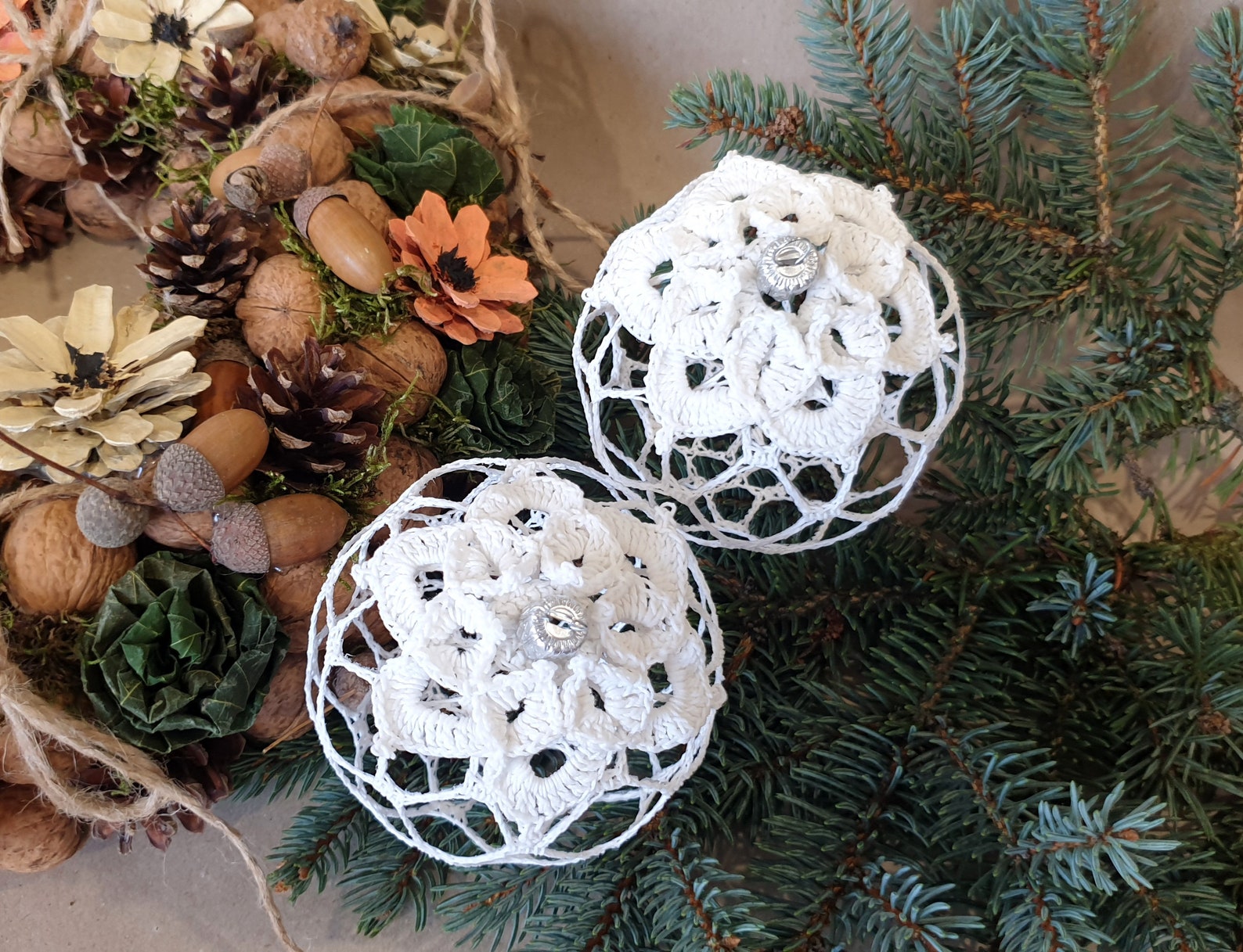 Set of 2 Lace Baubles - Polish Handmade Christmas Tree Decoration ...