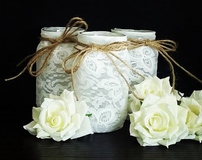 Lace Covered Mason Jars Flower Vases Rustic Wedding | Etsy