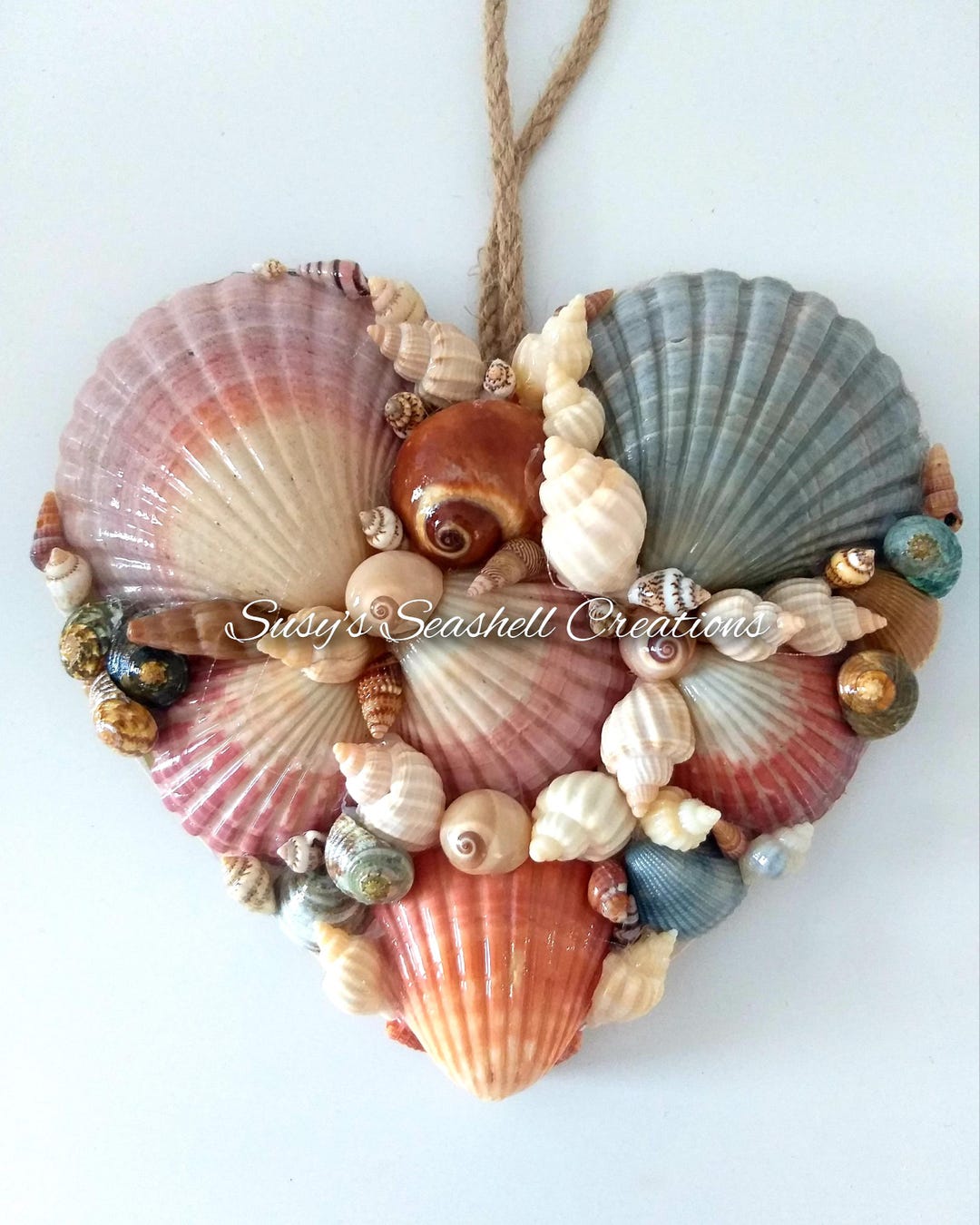 Seashell Heart Wall Decor, Wall Art, Sea Shell Wall Hanging, Valentines ...