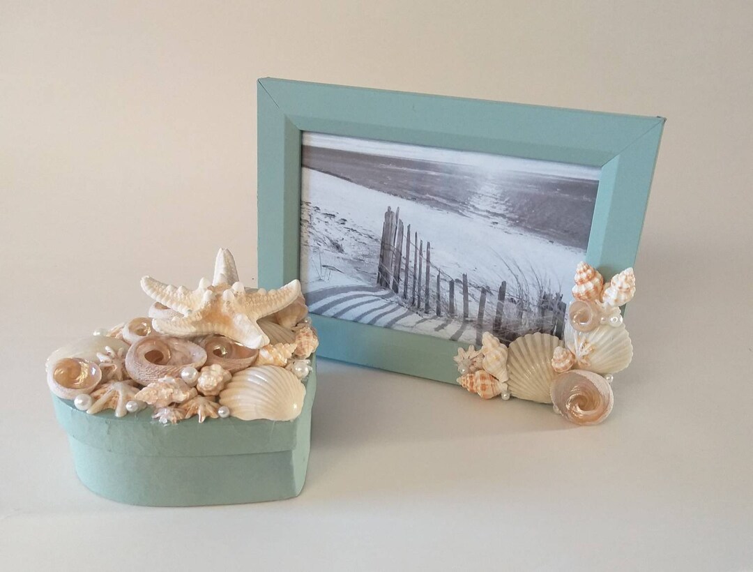 Beach Decor Seashell Gift Box and Frame Seashell Box Shell Jewelry Box ...