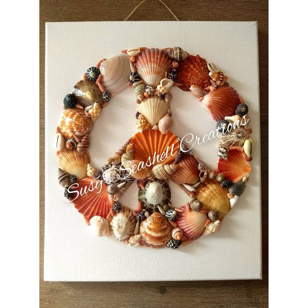 Seashell Peace Sign - Beach Decor -wall Art-wall Hanging - Wall Decor ...