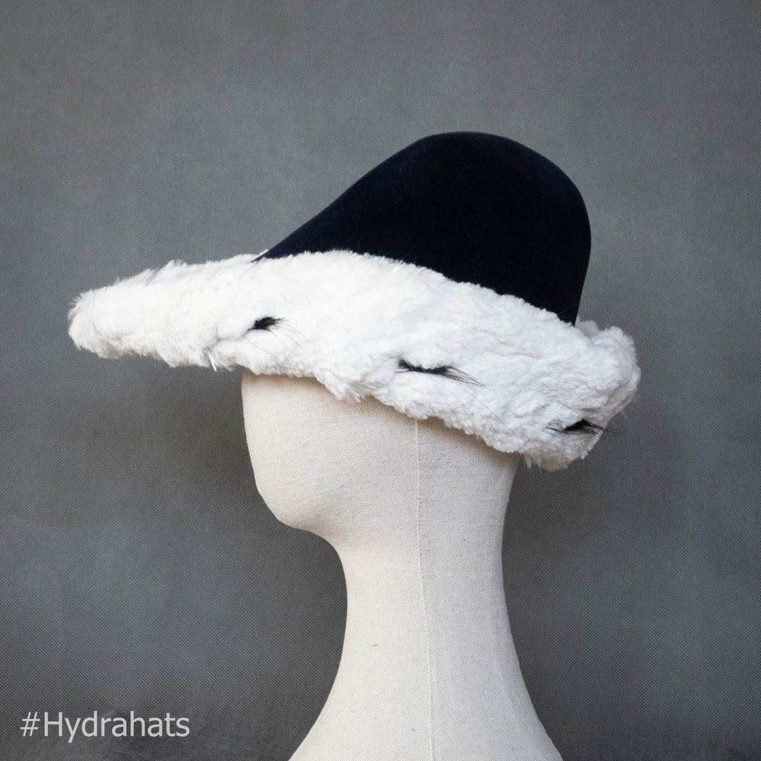 Dark Blue Medieval Hat Bycocket With Ermine Imitant - Etsy
