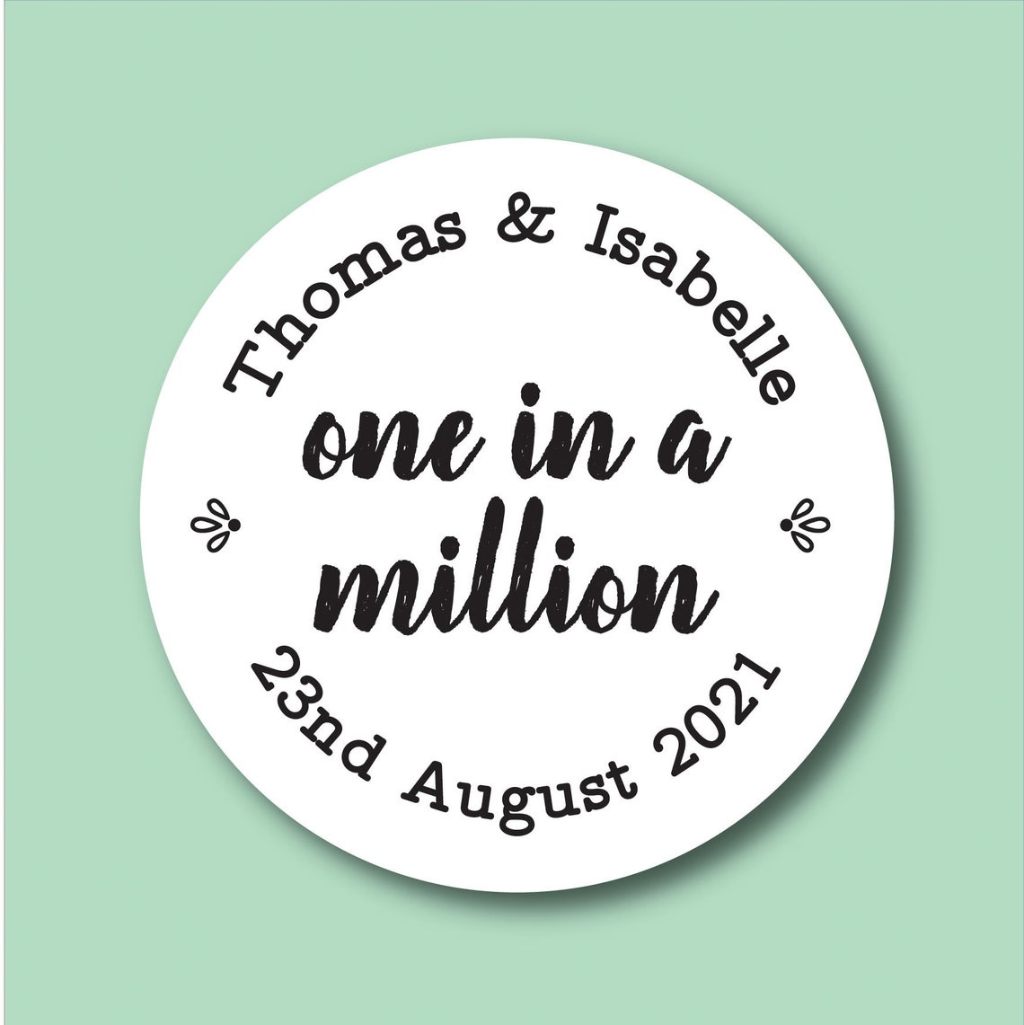 ONE IN a MILLION Stickers X 35 Custom Wedding Sticker Your Names Date ...
