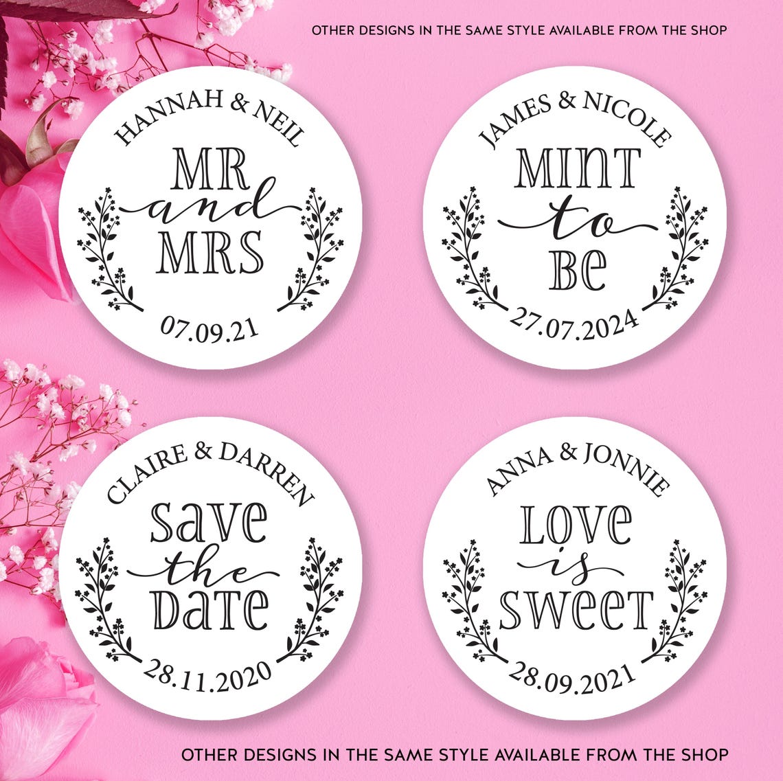 CUSTOM WEDDING Stickers X 35, Mint to Be Your Names Date Wedding Day ...