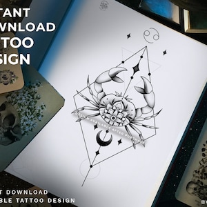 Cancer - Crab With Stars and Mandala - Geometric Printable Tattoo ...