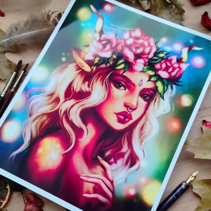 Fawn Digital Art Floral Portrait Glossy Fine Art Print - Etsy