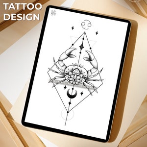Cancer - Crab With Stars and Mandala - Geometric Printable Tattoo ...