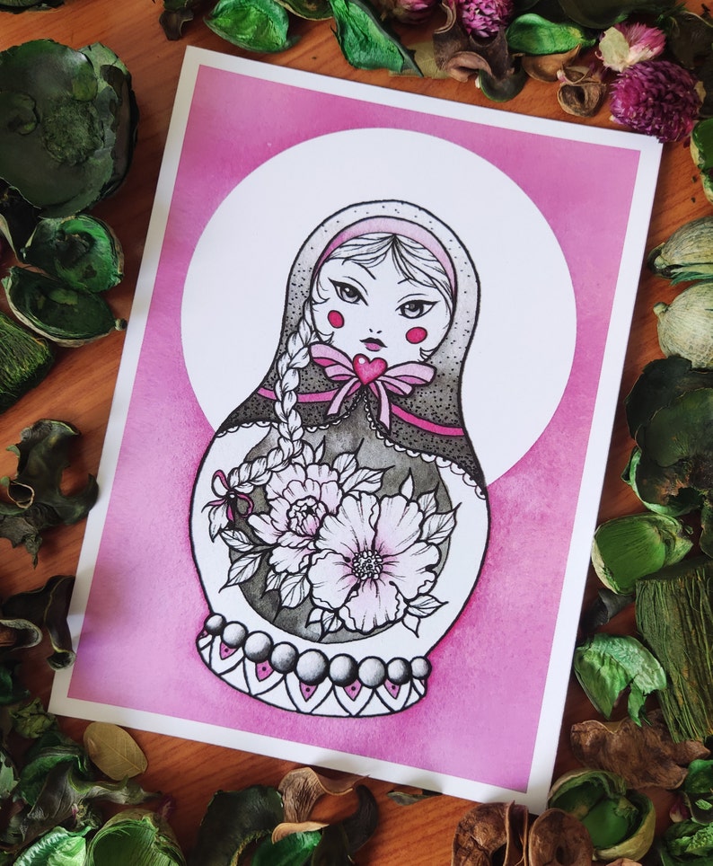 Pink Tattoo Neotraditional Matryoshka Art Print - Etsy