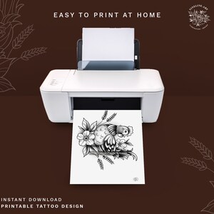 Tattoo Design - Floral Rooster Chicken With Wheat Feminine,fineline ...