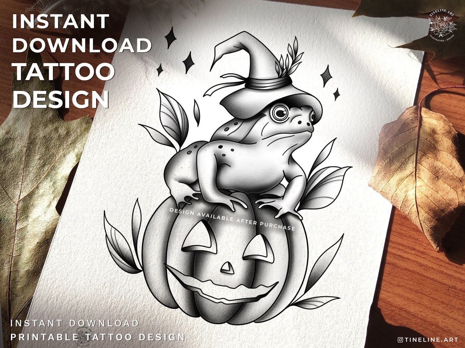 Tattoo Design - Cute Toad Witch Hat and Pumpkin Feminine,fineline ...