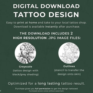 Tattoo Design - Parrot and Peonies Feminine,fineline - Black/grey ...
