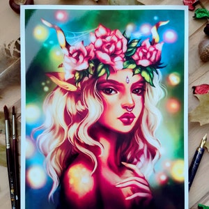 Fawn Digital Art Floral Portrait Glossy Fine Art Print - Etsy