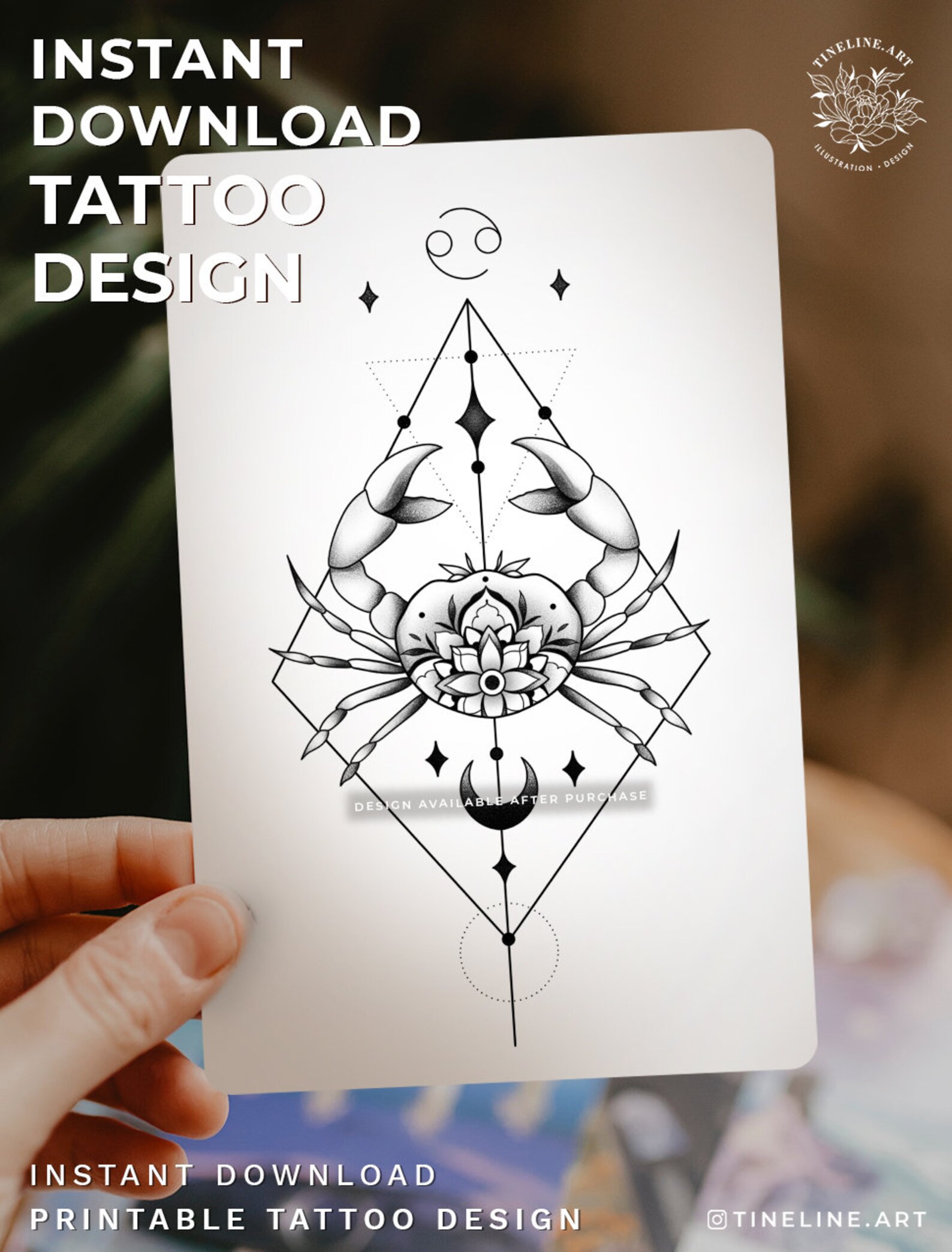 Cancer Crab With Stars and Mandala Geometric Printable Tattoo Design ...