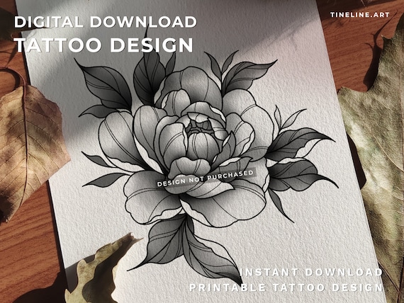 Japanese Peony Tattoo Black And Grey
