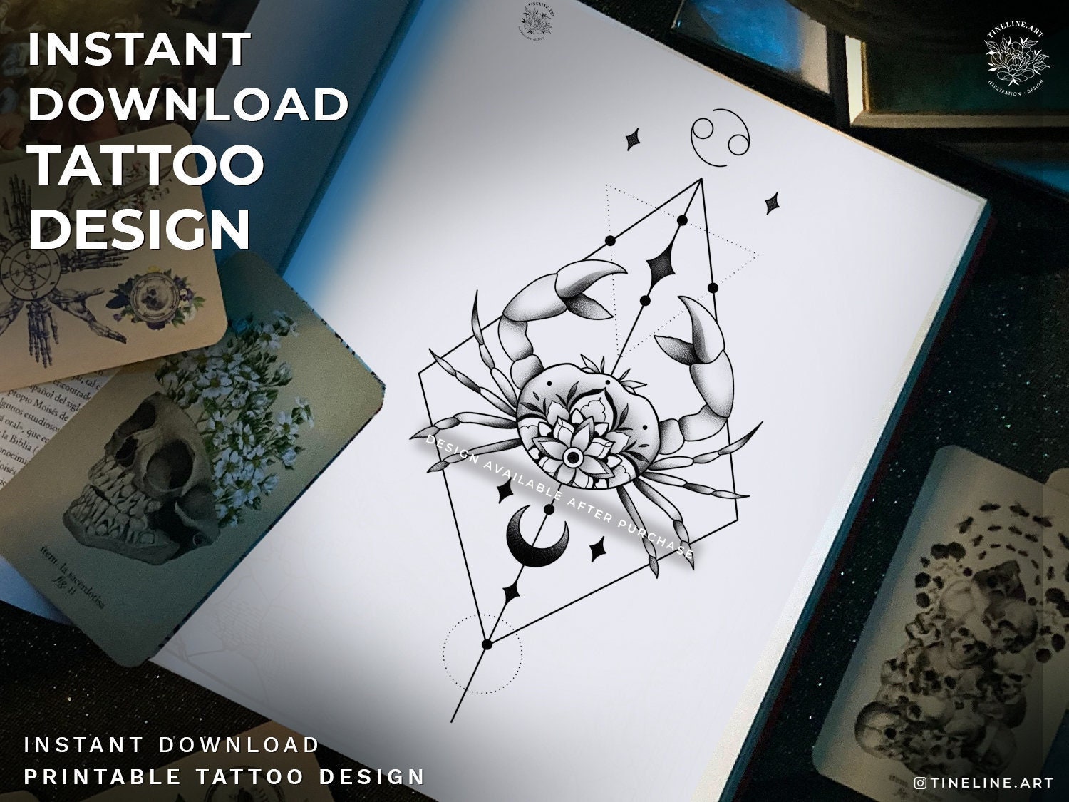 Cancer - Crab With Stars and Mandala - Geometric Printable Tattoo ...