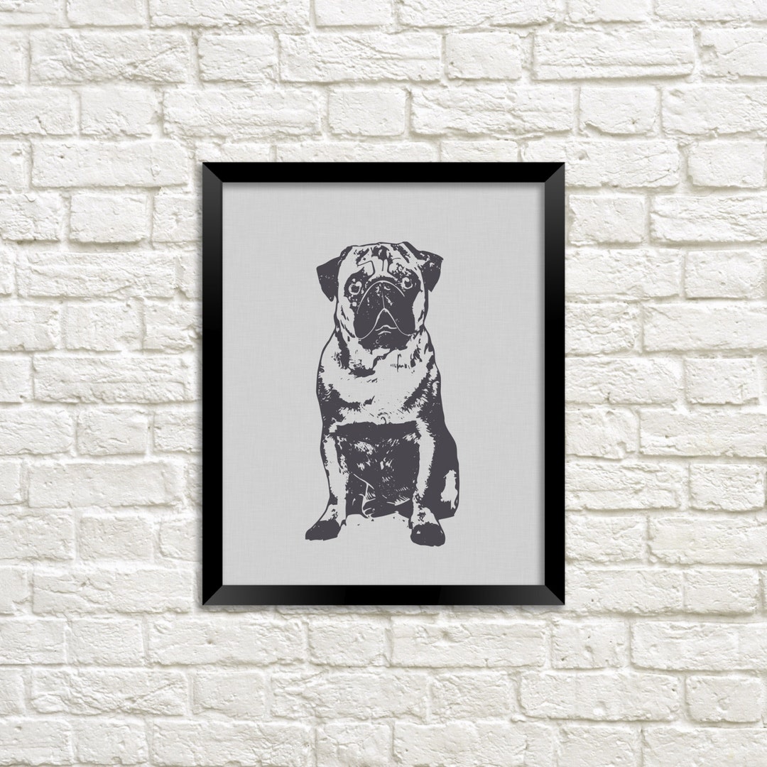 Pug Wall Print, Pug Printable, Pug Wall Art, Linen Wall Art, Pug ...