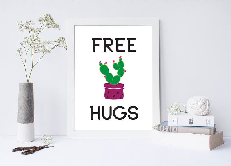 Free Hugs Cactus Poster, Cactus Poster, Cactus Print, Free Hugs Cactus ...
