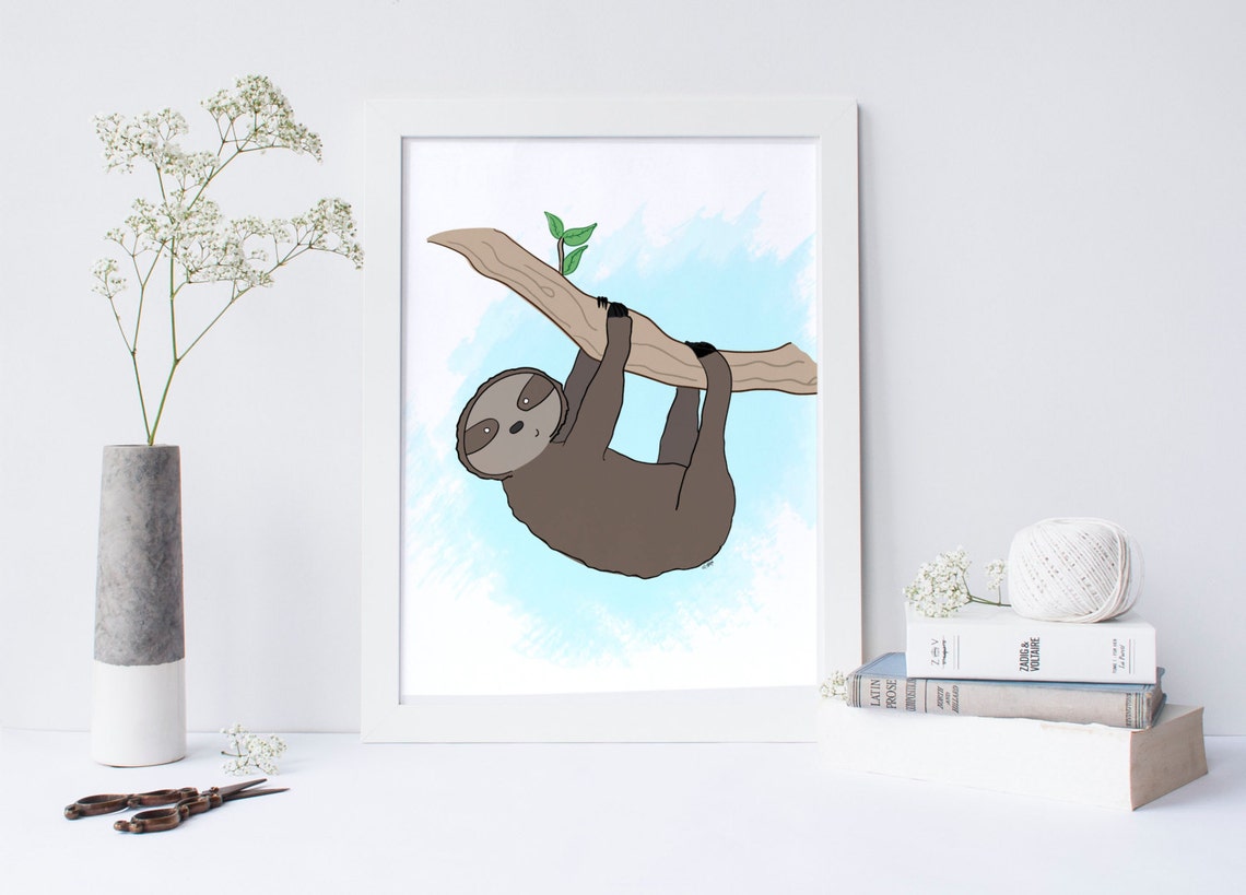 Sloth, Sloth Art, Sloth Printable Sloth Wall Art, Sloth Wall Print ...