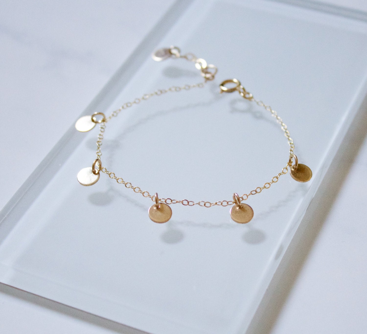 Tiny Gold Coin Bracelet//multi Disc Bracelet//gold Drop Disc - Etsy