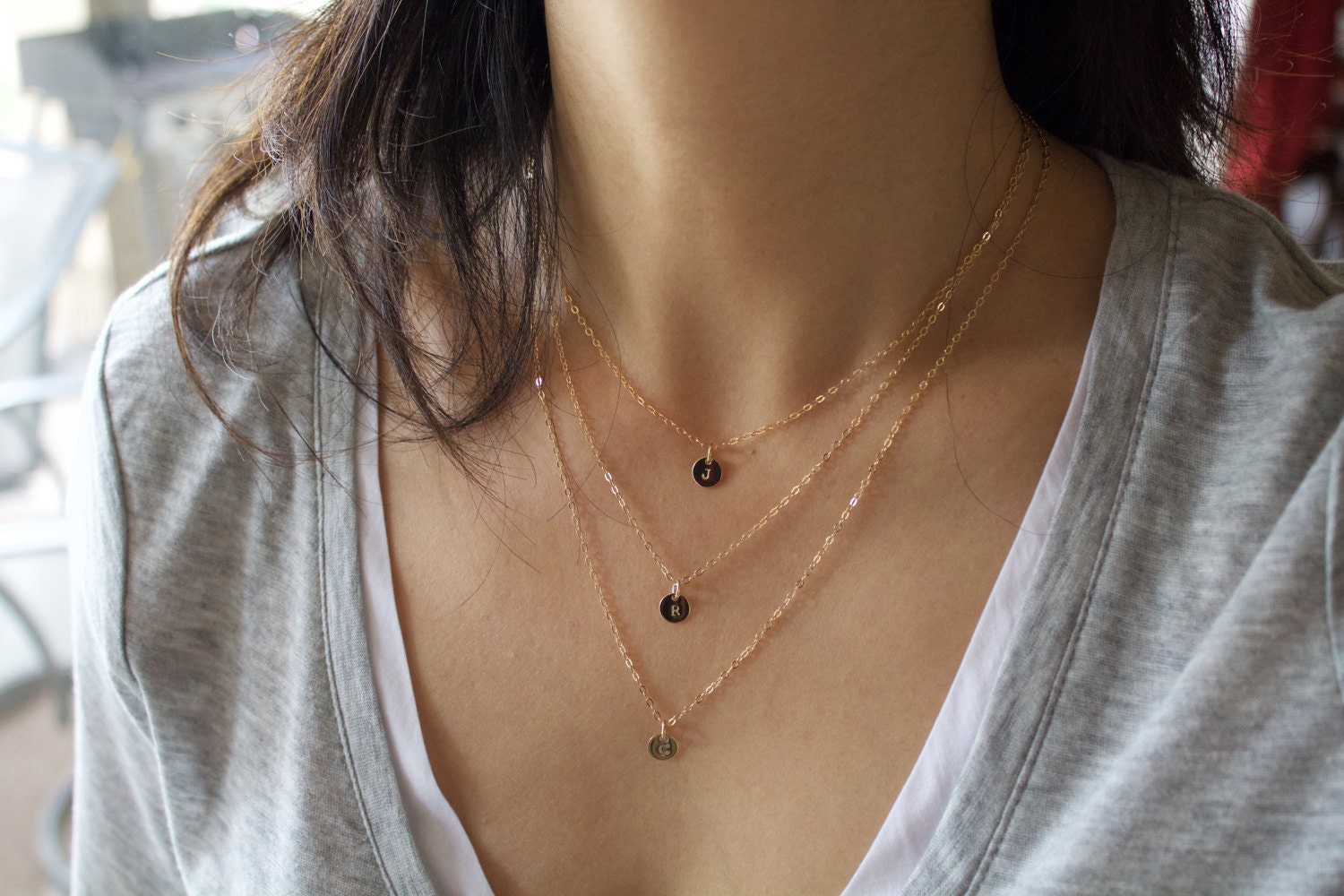 Triple Layered Initial Necklace//personalized Initial - Etsy