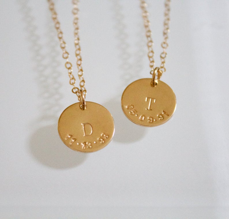Personalized Initial & Date Disc Necklace// - Etsy