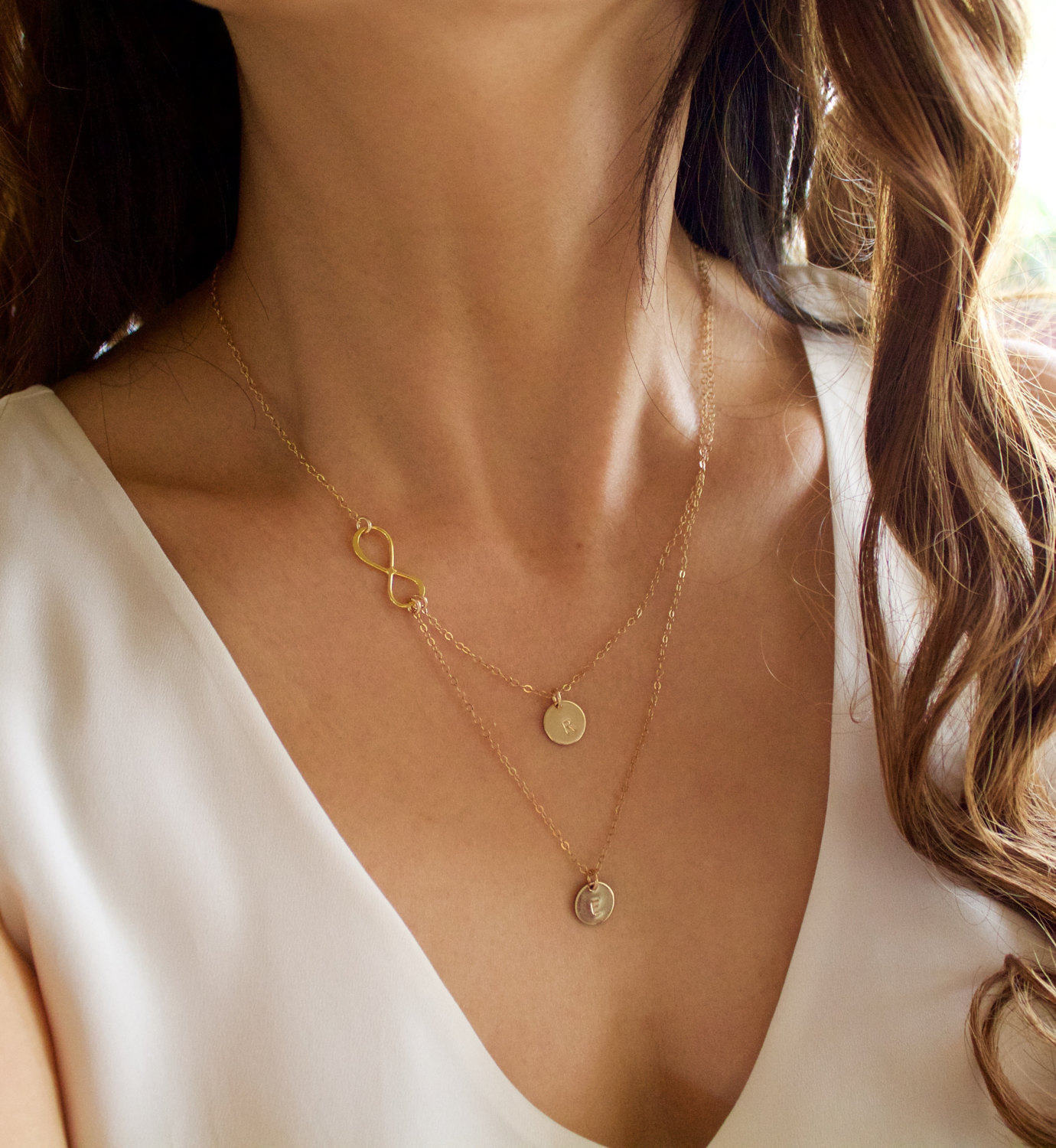 Layered Infinity and initials Necklace//Engraved Two Initials | Etsy