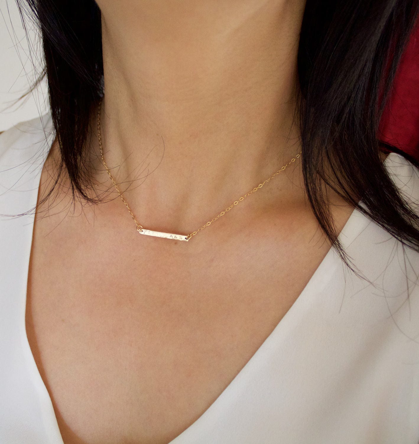 Bar and Heart Layering Necklace//personalized Tiny Bar - Etsy