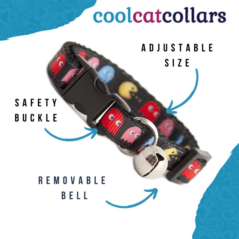 PAC-MAN Retro Cat Collar. Cat or Kitten Safety Collars With - Etsy