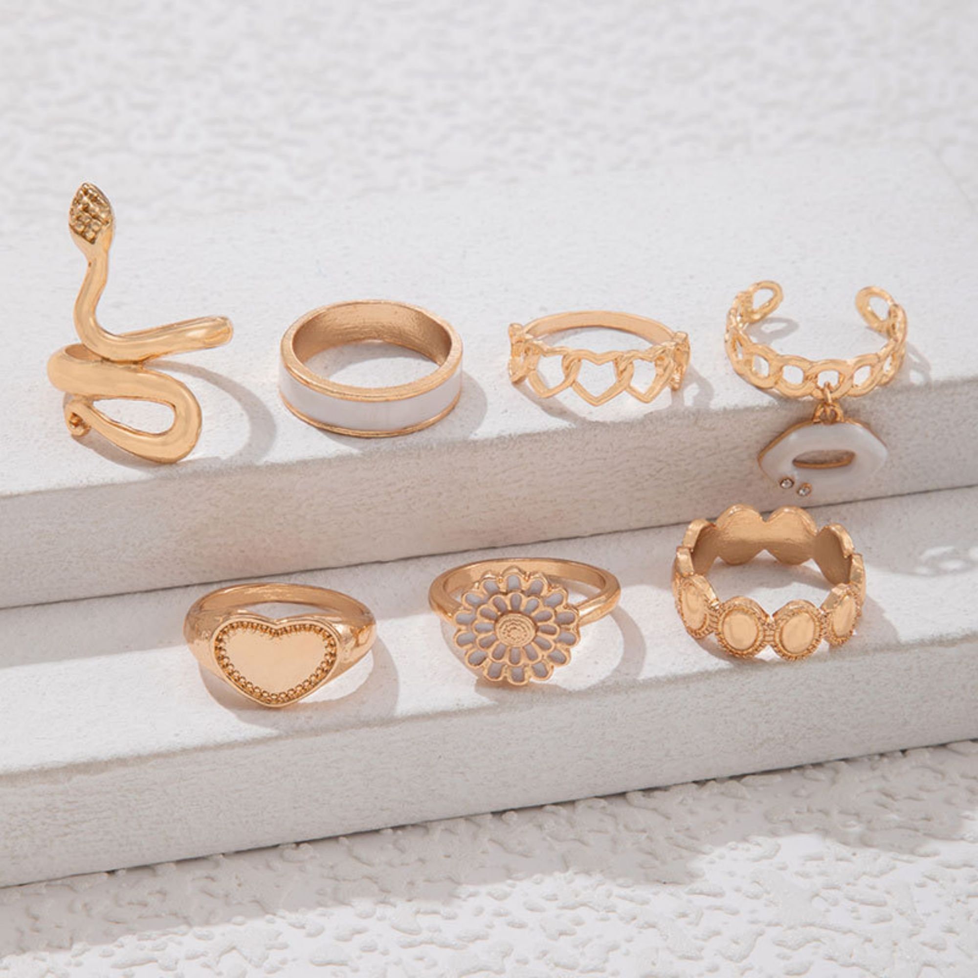 7 Piece Gold Ring Sets Snake Gold Stackable Rings Vintage - Etsy