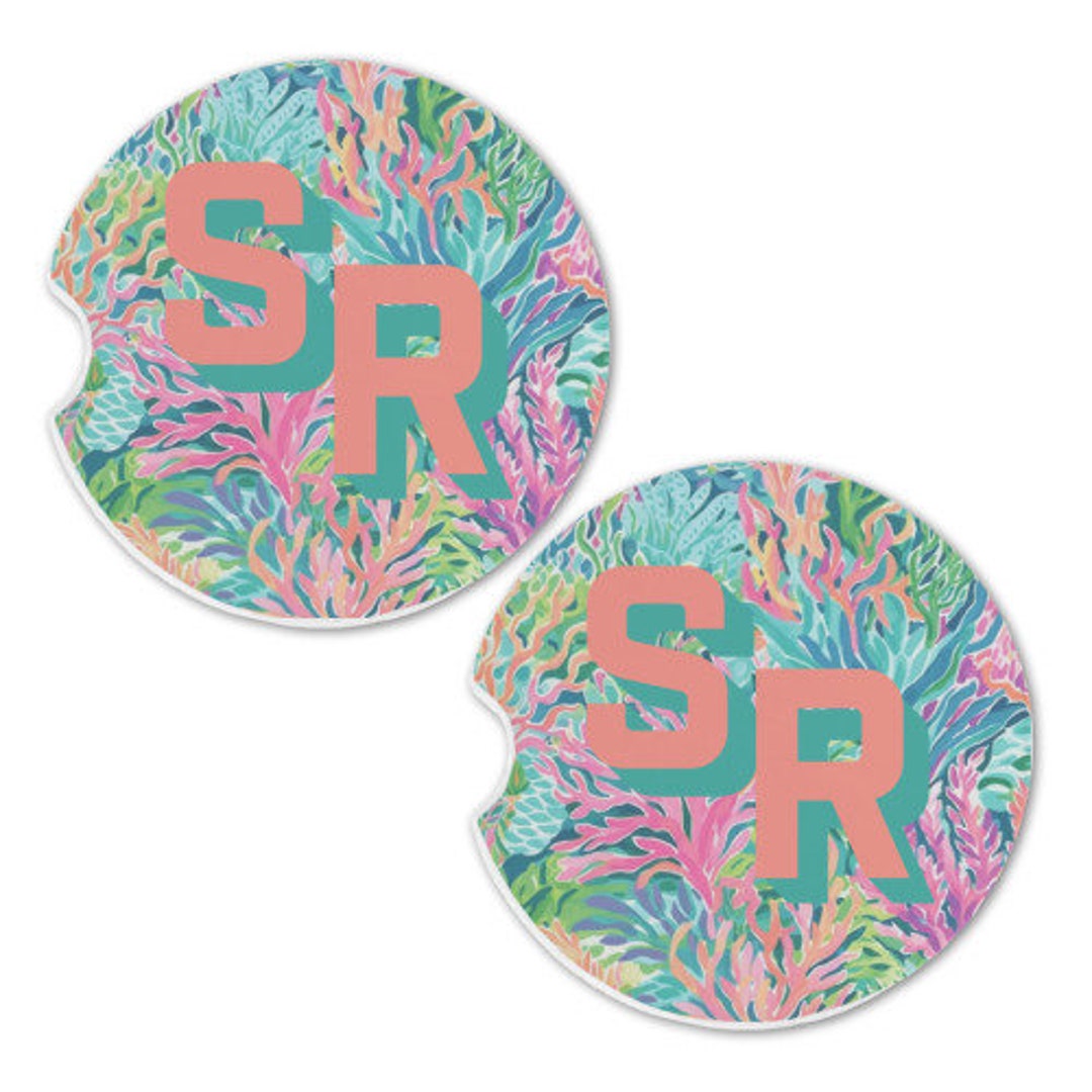 Preppy/sea Coral Design/shadow Font Car Coasters - Etsy