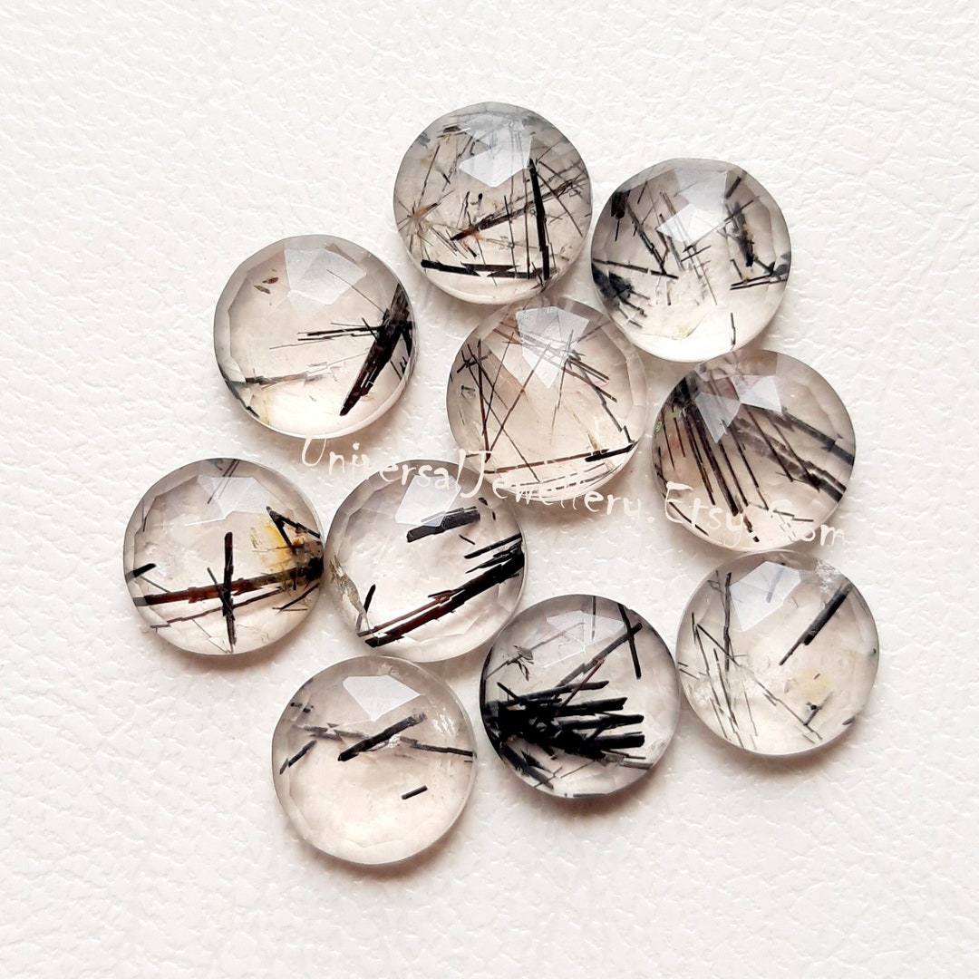 Natural Black Rutile Quartz Round Shape Rose Cut 10 MM Black Rutile ...
