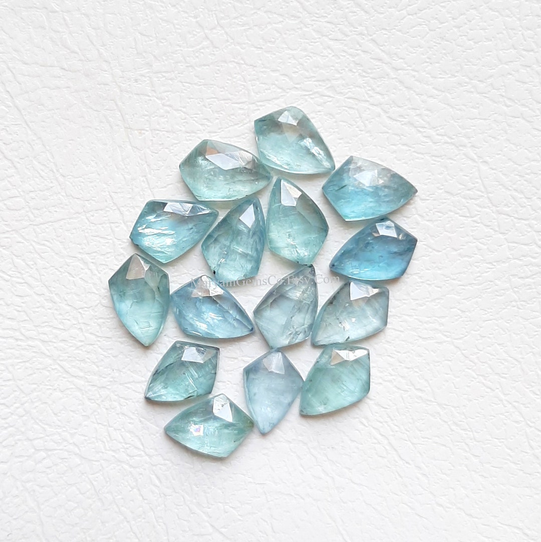 Aqua Kyanite Rose Cut Kite Flat Back Gemstone 15 Pieces Lot Size : 6x9 ...