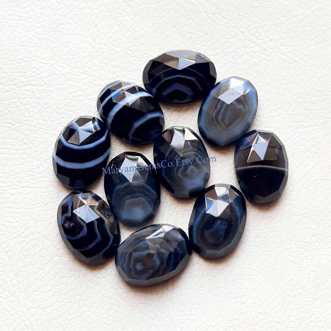 Black Banded Agate 10X14 MM Oval Shape Rose Cut Gemstone 10 Pieces Lot ...
