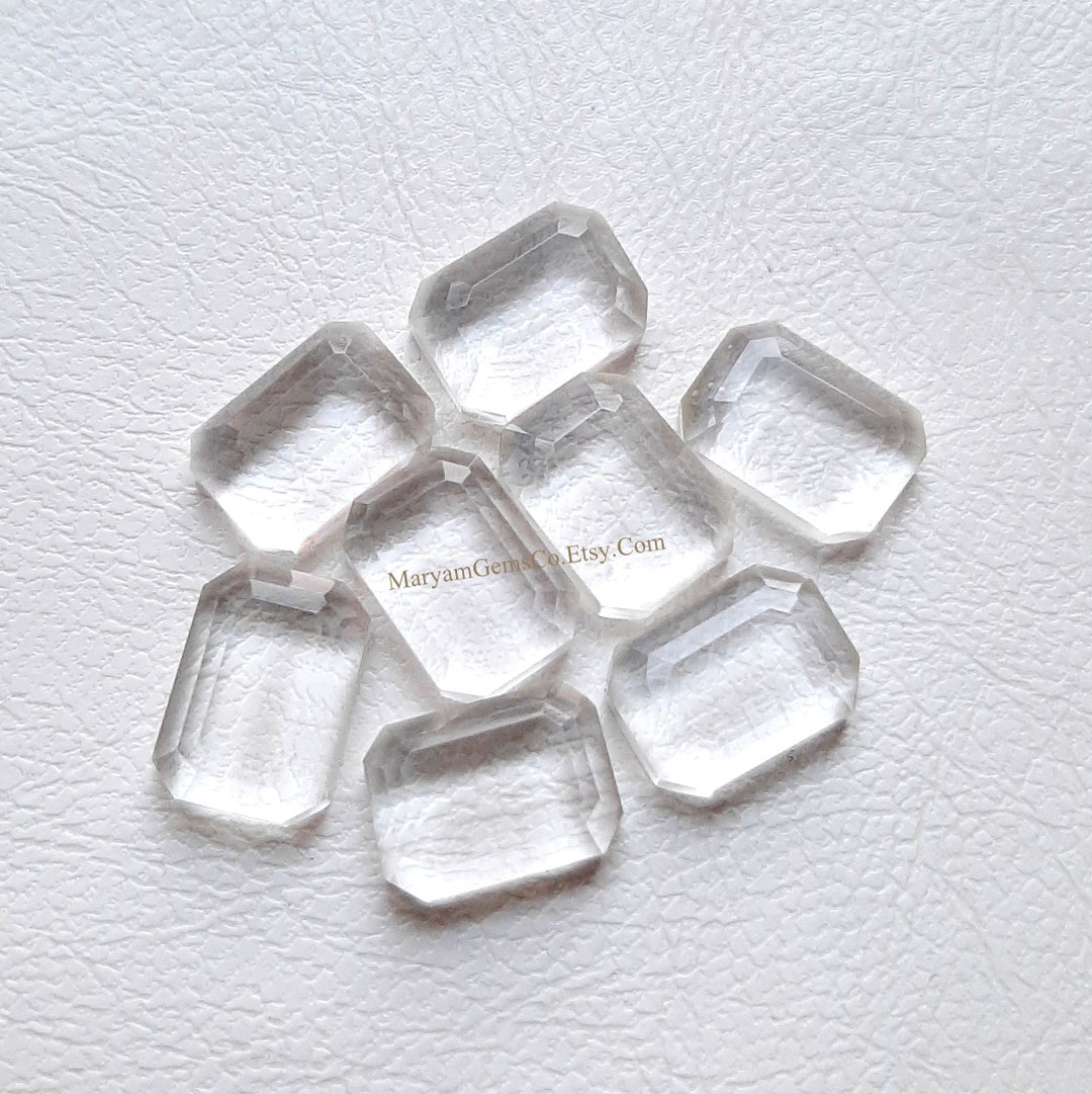 Clear Quartz Fancy Cut Rectangle Shape With Flat Back Gemstone 8 Pieces ...