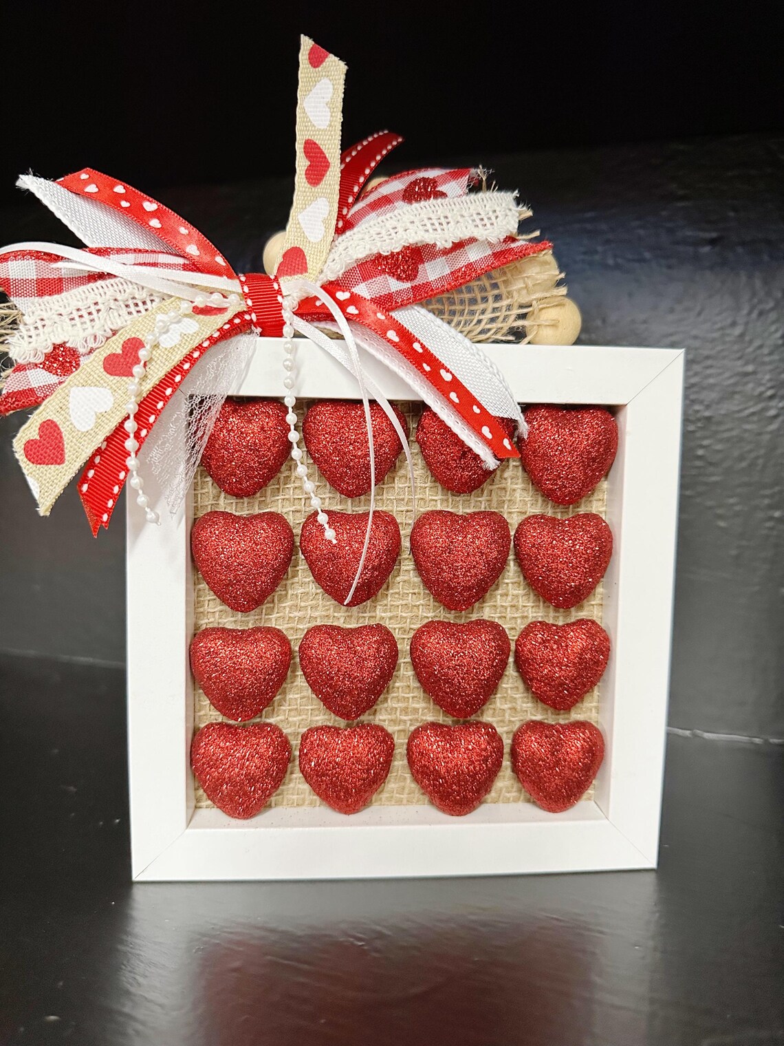 Valentine’s Day Heart Frame Décor With Bow, Red Glitter Heart Wall Sign ...