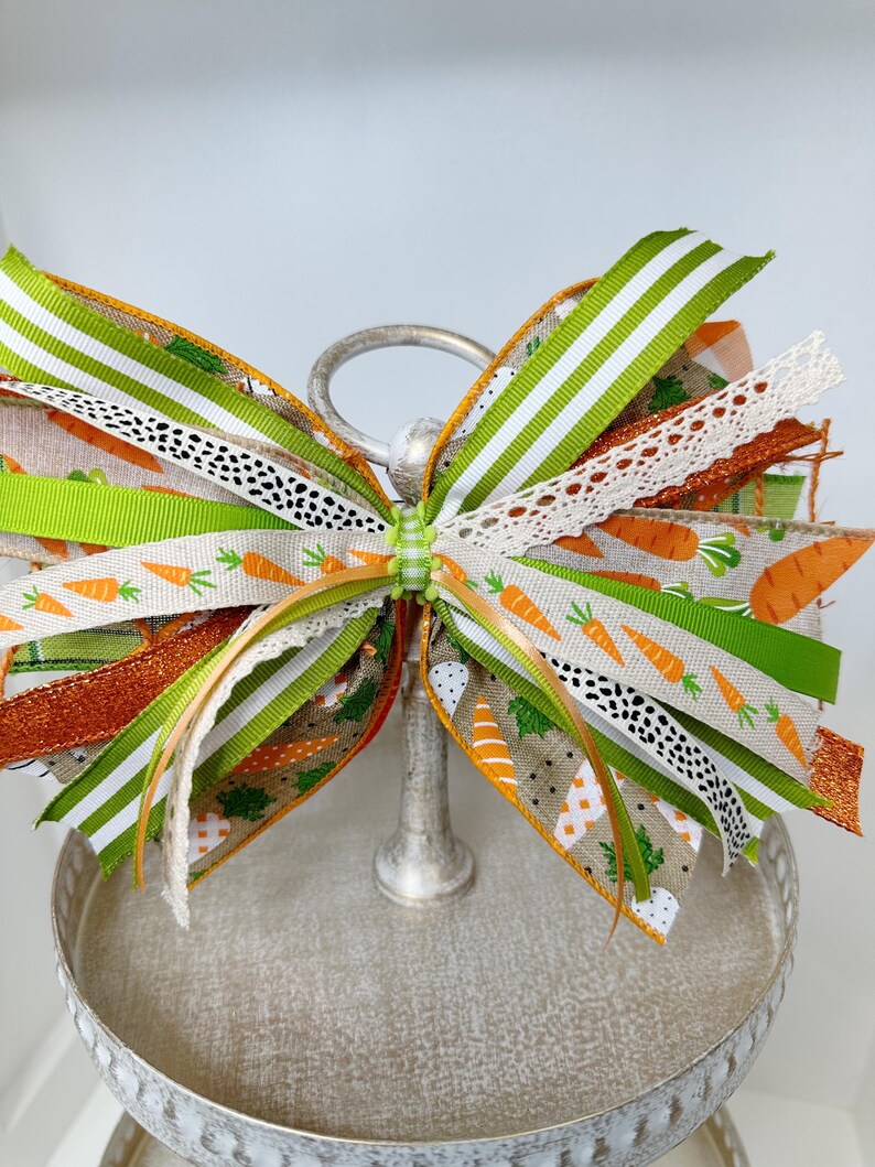 Carrot Patch Spring Bow, Easter Carrot Bow for Tiered Tray, Gift Bow ...