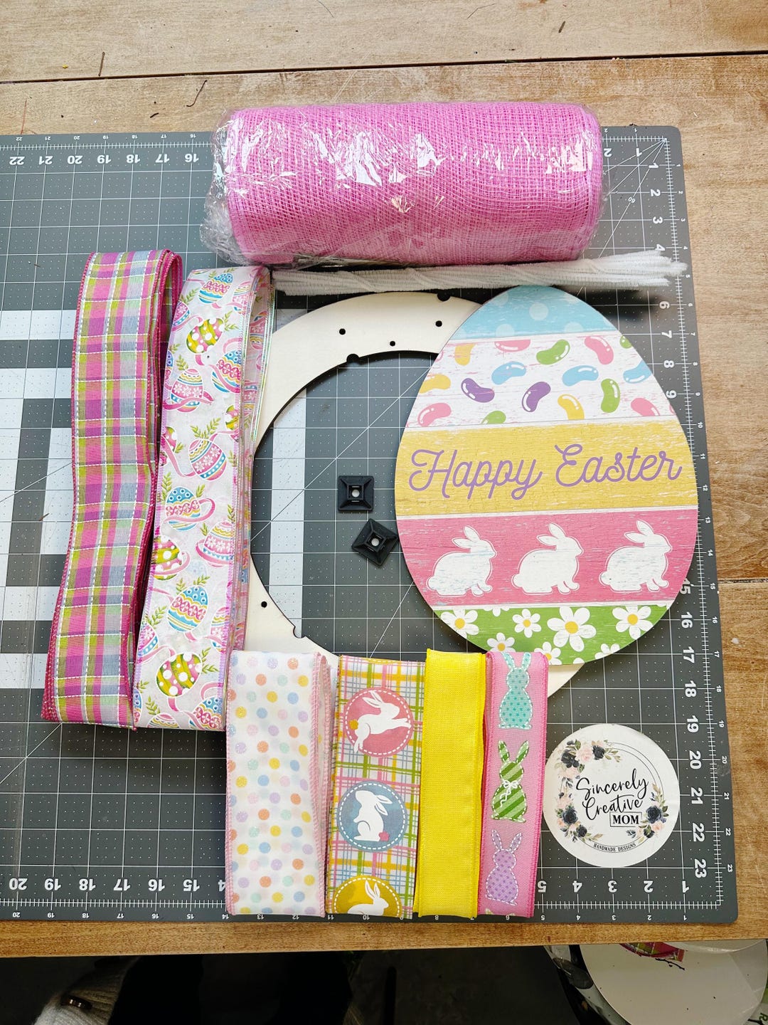 Happy Easter Wreath Kit With Bunny Ribbon and Mesh, DIY Spring Door ...