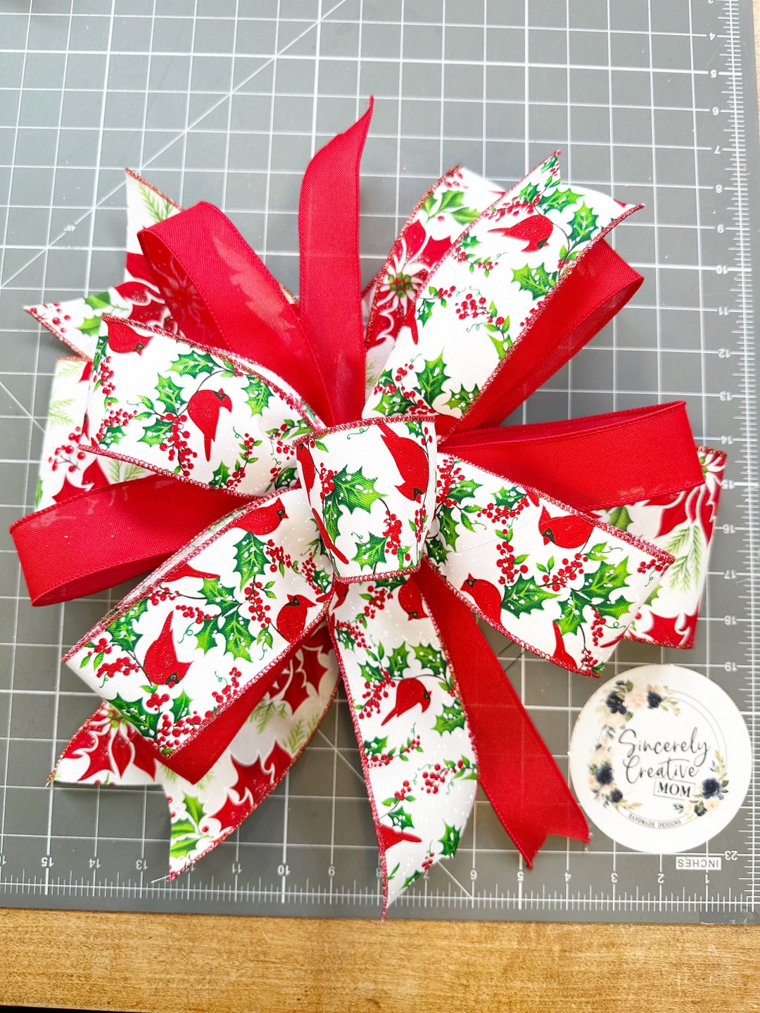 Cardinal Christmas Bow, Tree Bow, Lantern Bow, Wreath Bow, Cardinal Bow ...