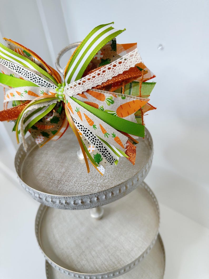 Carrot Patch Spring Bow, Easter Carrot Bow for Tiered Tray, Gift Bow ...