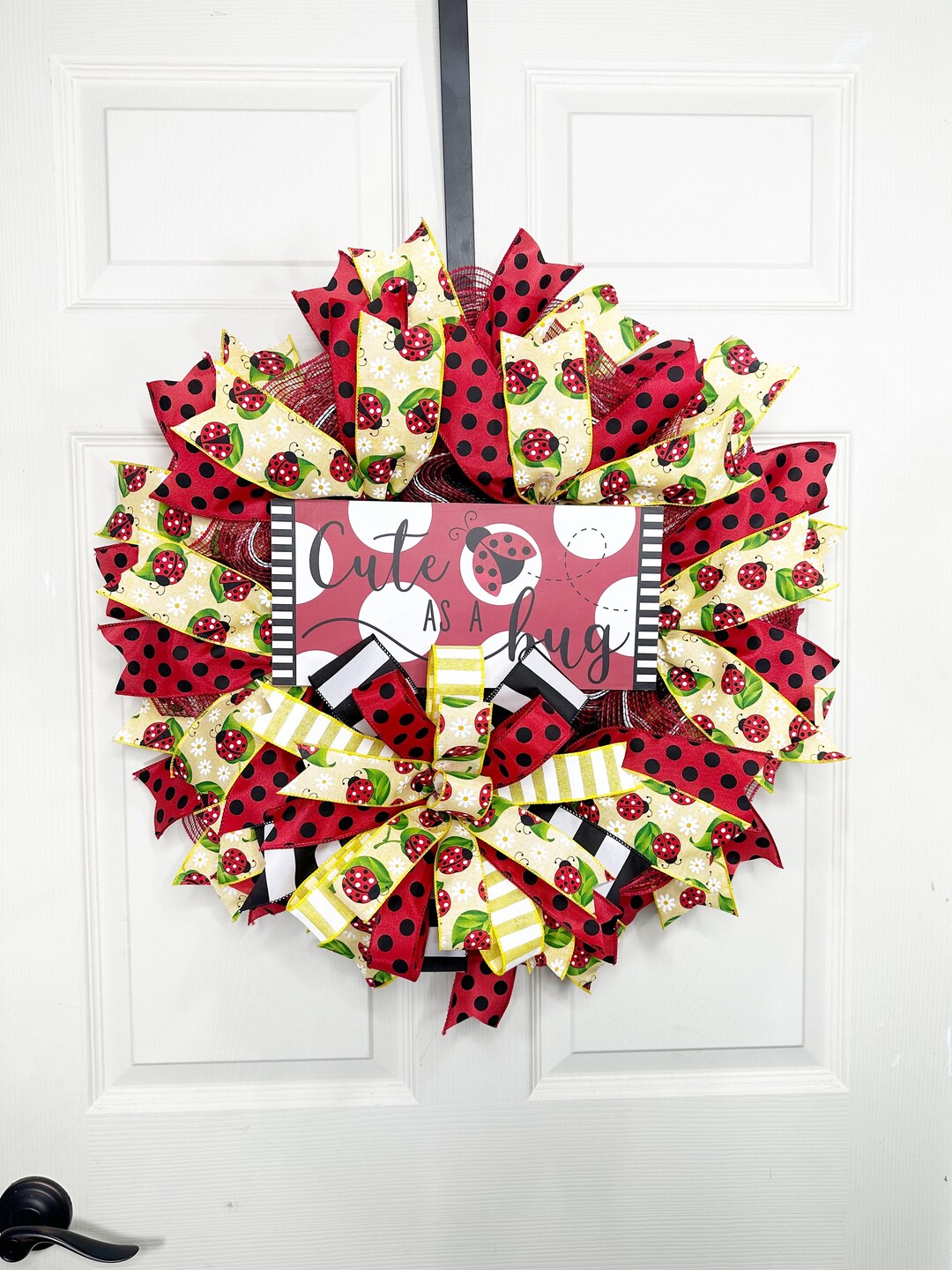 Cute as A Bug Ladybug Wreath With Polka Dots and Stripes, Red, Black ...