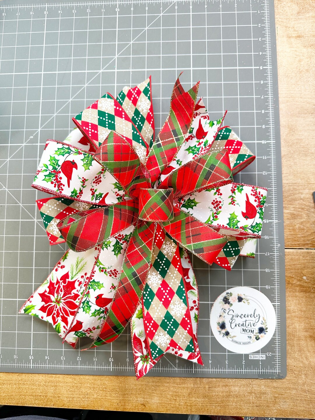 Cardinal Christmas Bow, Tree Bow, Lantern Bow, Wreath Bow, Cardinal Bow ...