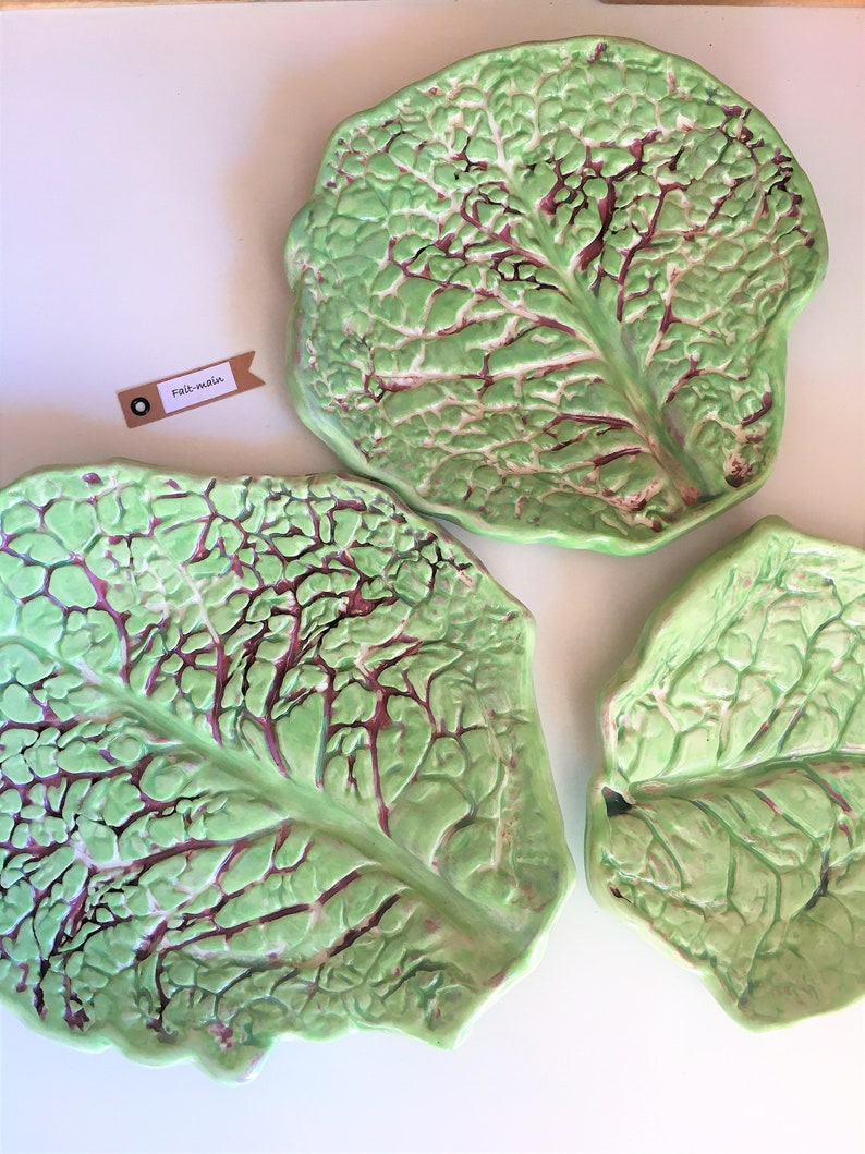 Collection of Two Ceramic Plates Cabbage Leaves // Handmade Cabbage ...